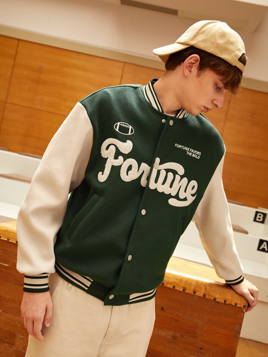 Manfinity Sporsity Men Letter Embroidery Two Tone Varsity Jacket, Prom ...