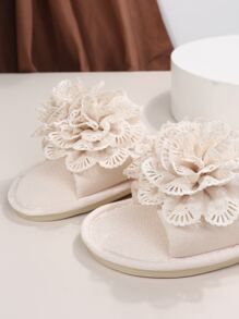 Women Flower Decor Bedroom Slippers, Fashionable Open Toe Slippers For ...