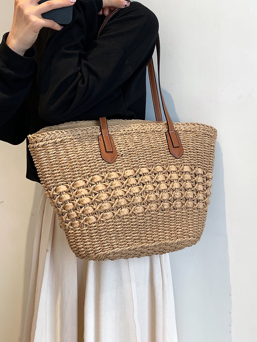 Stitch Detail Straw Bag | SHEIN USA