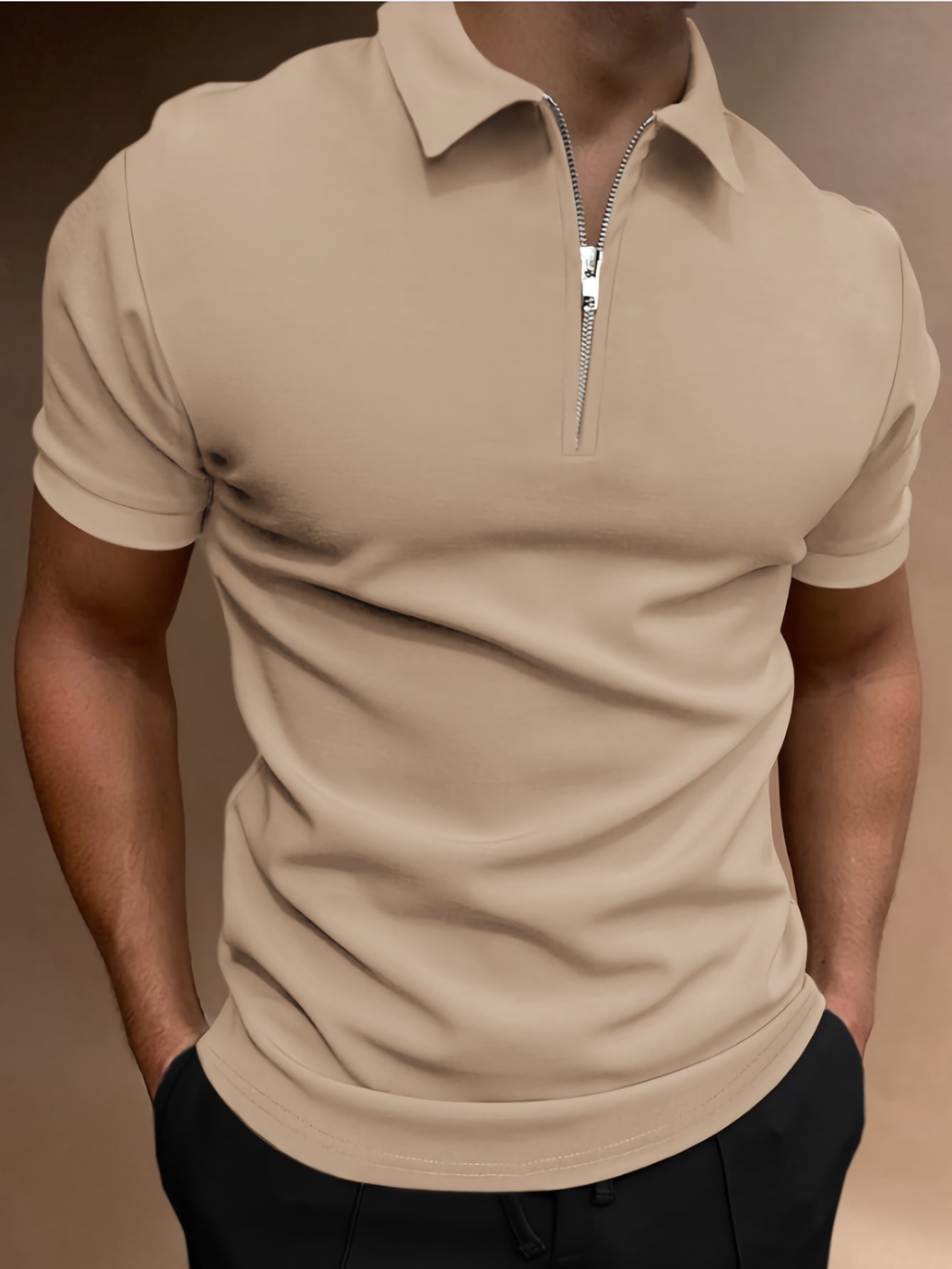 Men Quarter Zipper Polo Shirt