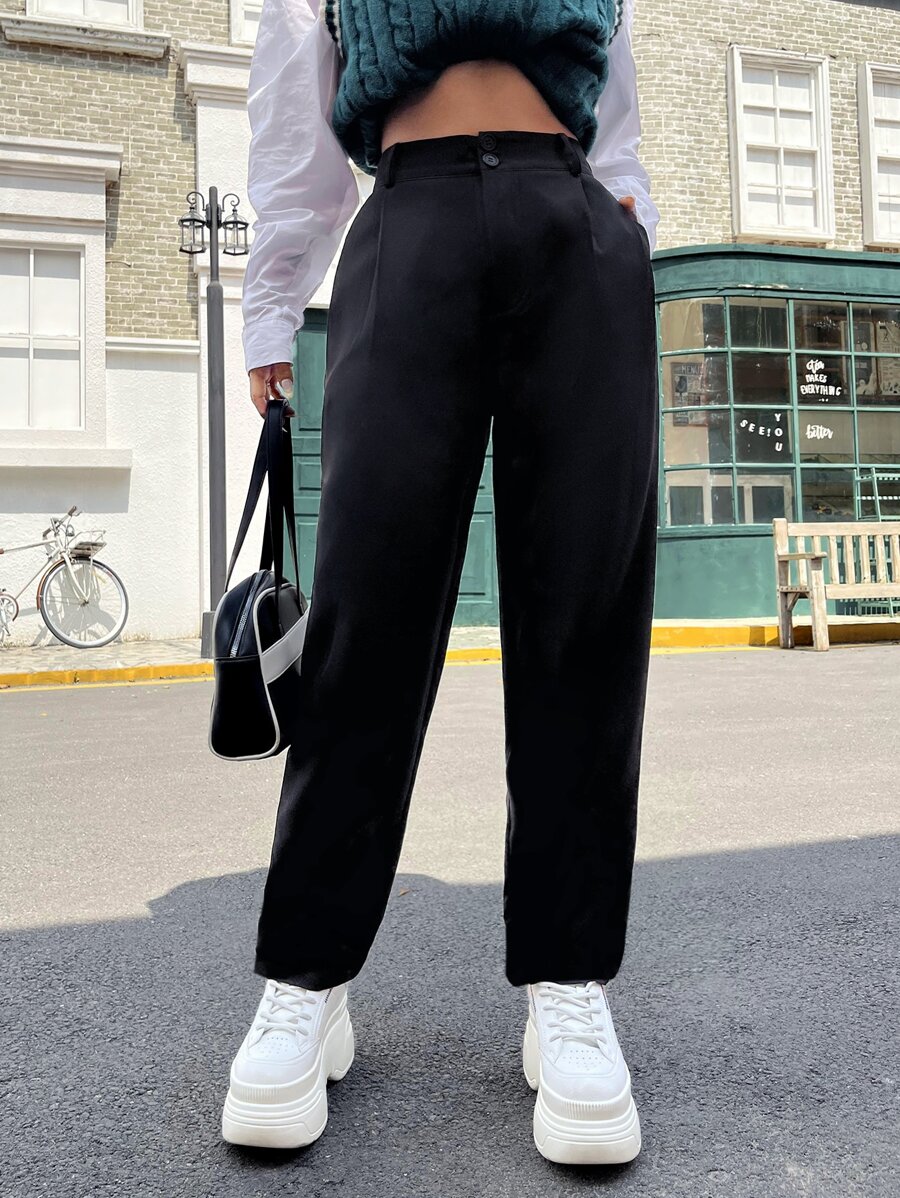 SHEIN EZwear Slant Pocket Fold Pleated Tailored Pants | SHEIN USA