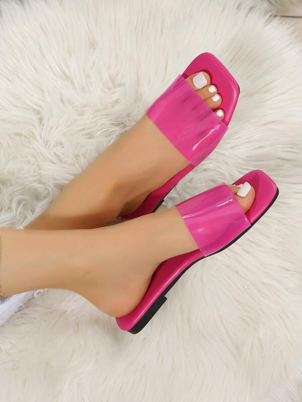 Funky Hot Pink Slide Sandals For Women, Single Band PVC Sandals | SHEIN USA