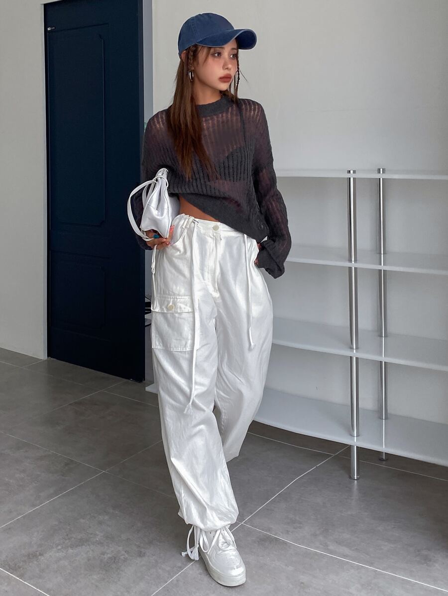 DAZY Mock Neck Drop Shoulder Sweater Without Bra | SHEIN USA