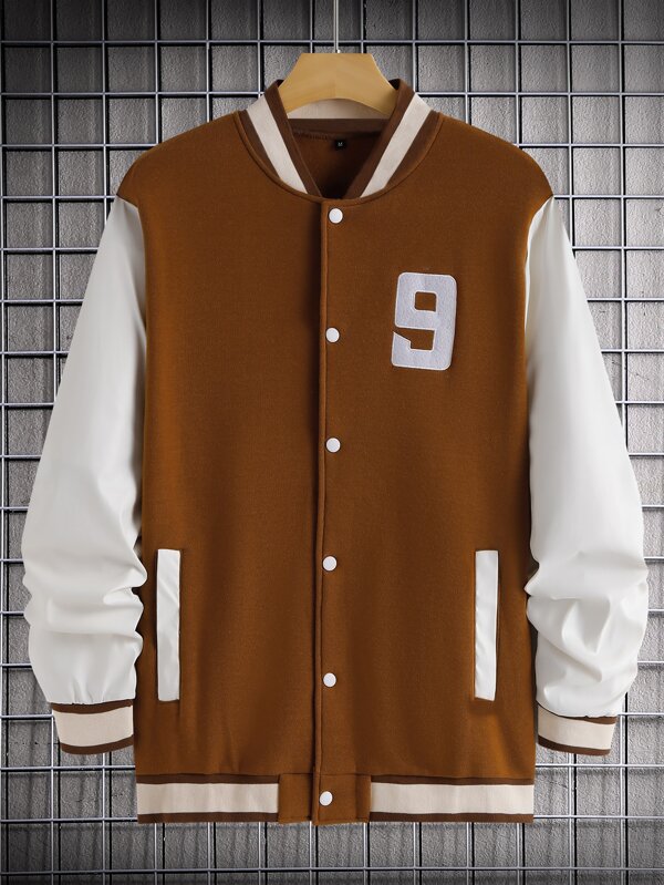 Men Number Embroidery Colorblock Varsity Jacket | SHEIN USA