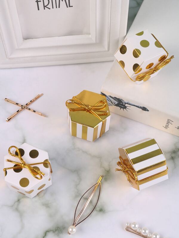 10pcs Foil Stamped Hexagon Mini Gift Boxes With Gold Cord | SHEIN UK