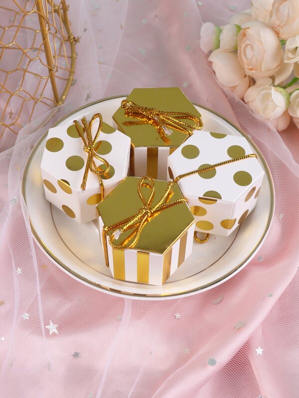 10pcs Foil Stamped Hexagon Mini Gift Boxes With Gold Cord | SHEIN UK