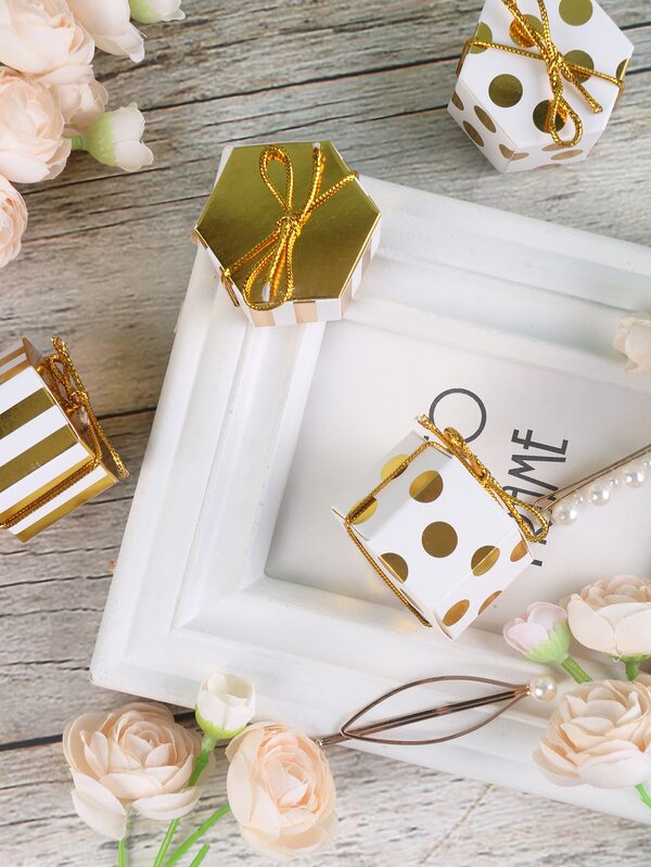 10pcs Foil Stamped Hexagon Mini Gift Boxes With Gold Cord | SHEIN UK