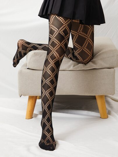 Search Geometric pattern fishnet tights | SHEIN UK