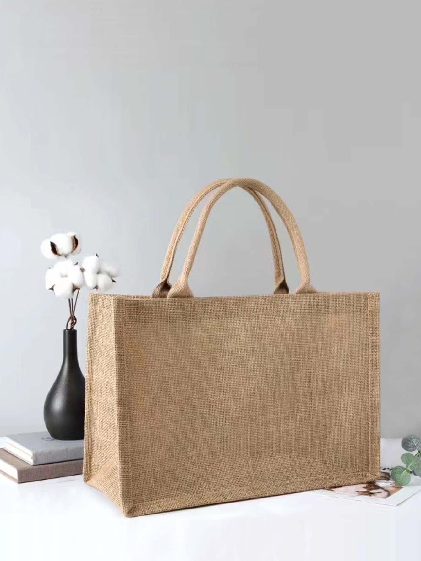 Minimalist Double Handle Shopper Bag Burlap Tote Bags Blank Jute Beach ...