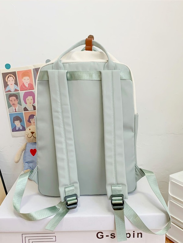 Large Capacity Colourblock Letter Patch Decor Backpack | SHEIN UK