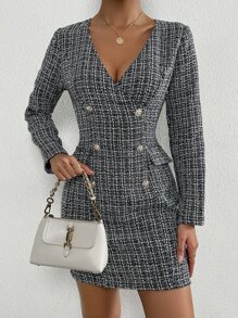 SHEIN Frenchy Double Button Detail Tweed Dress | SHEIN USA