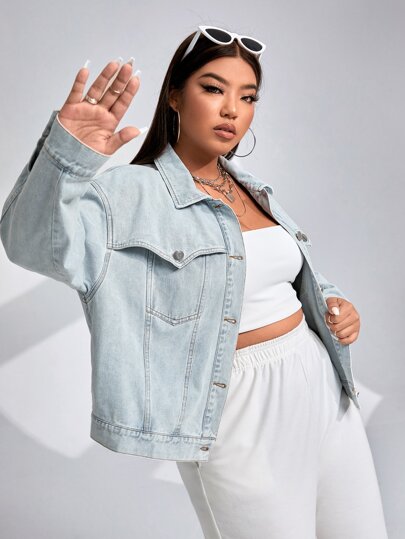 Plus Size Denim Jackets | Fashion Plus Size Denim Jackets | SHEIN USA