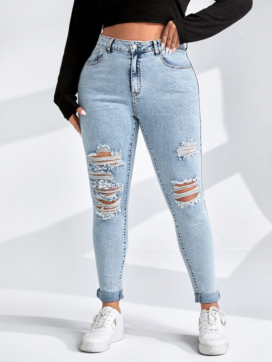 SHEIN EZwear Plus Ripped Skinny Jeans | SHEIN USA