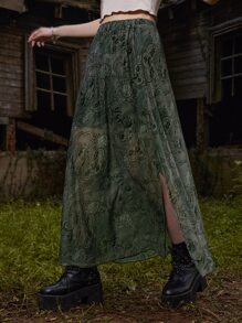 ROMWE Goth Floral Split Thigh Skirt | SHEIN USA