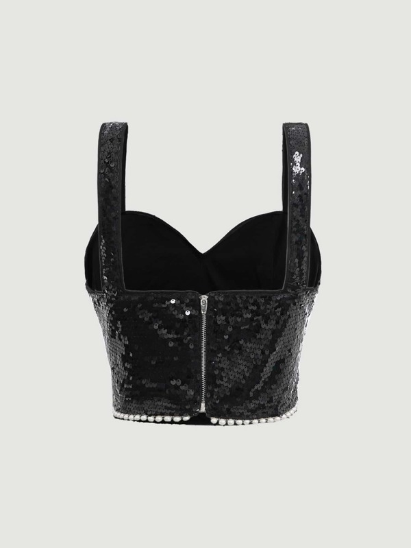 SHEIN MOD Contrast Sequin Crop Wide Strap Top | SHEIN USA