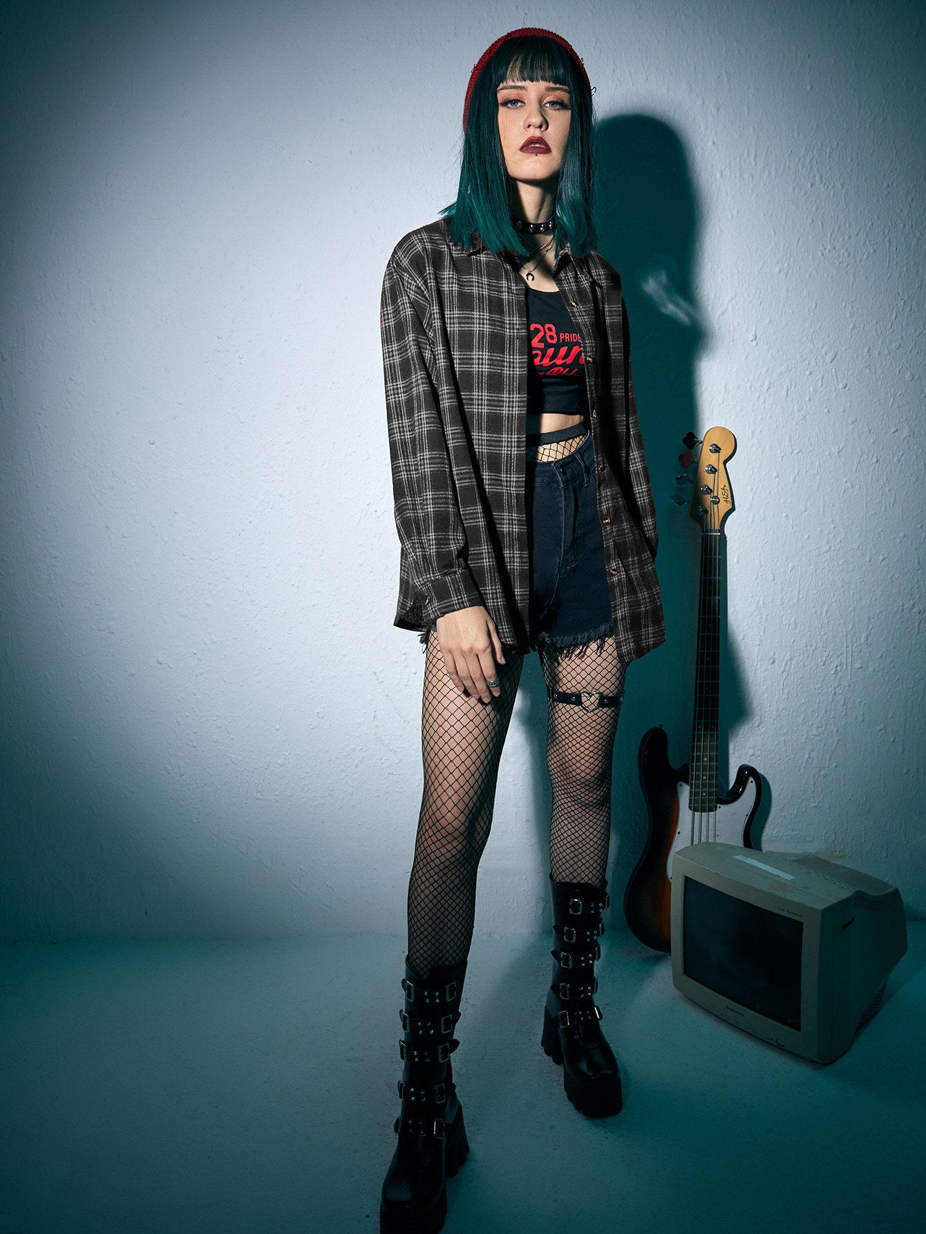 Grunge Punk Plaid Button Front Shirt | SHEIN UK