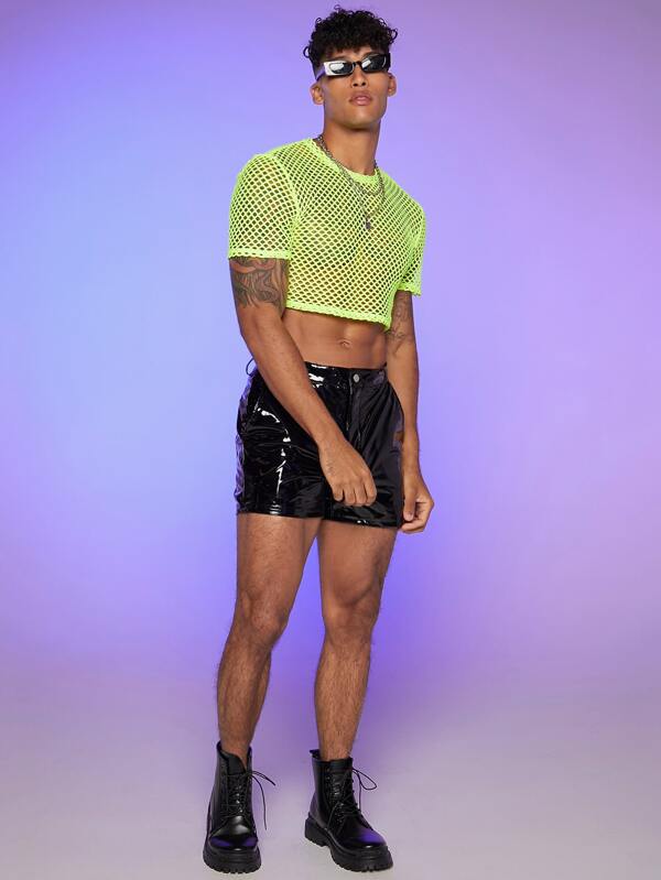 Manfinity Fever City Men Neon Lime Fishnet Mesh Crop Top | SHEIN USA