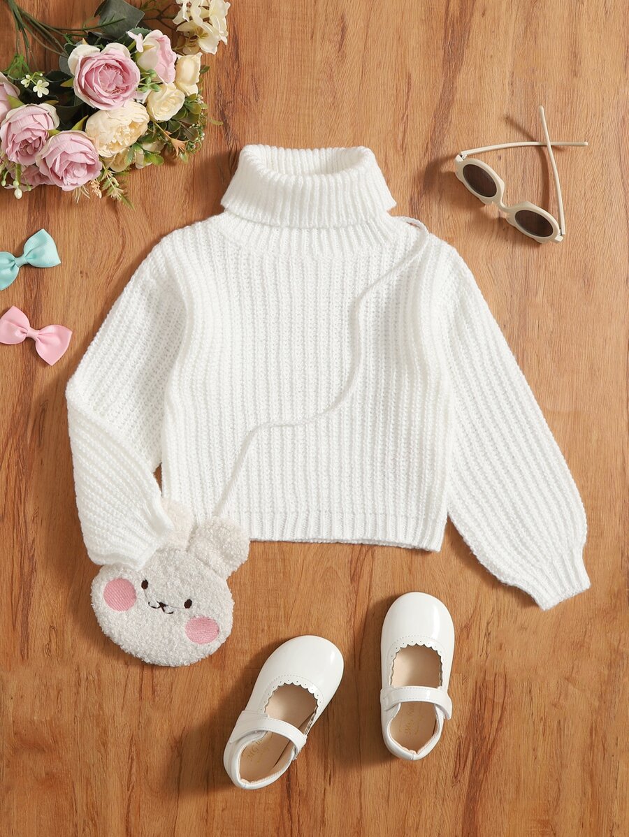 SHEIN Young Girl Solid Turtleneck Sweater Young Girls' Casual Cute ...