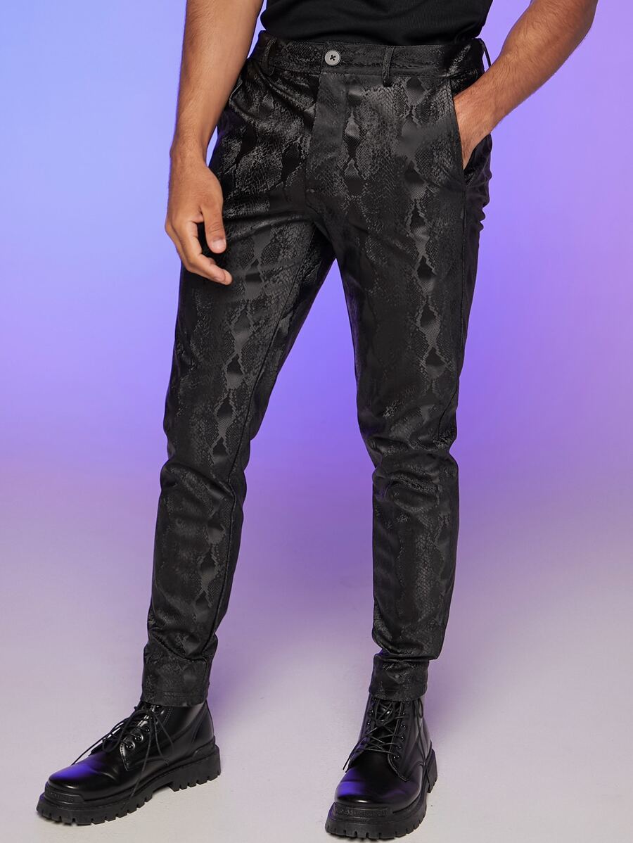 FeverCity Men Snakeskin Print Slant Pocket Tailored Pants | SHEIN USA