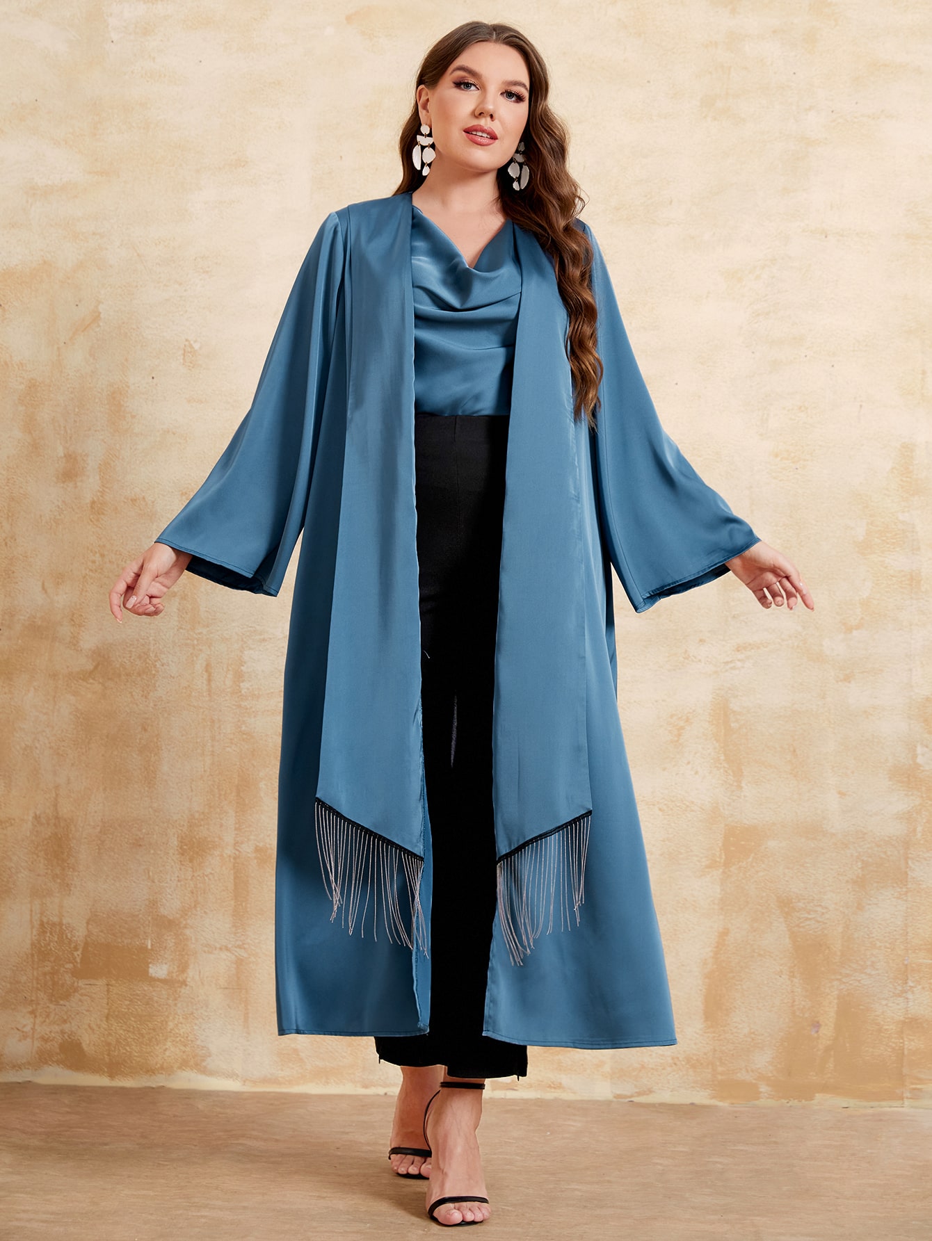 SHEIN Clasi Plus Draped Collar Satin Blouse | SHEIN USA