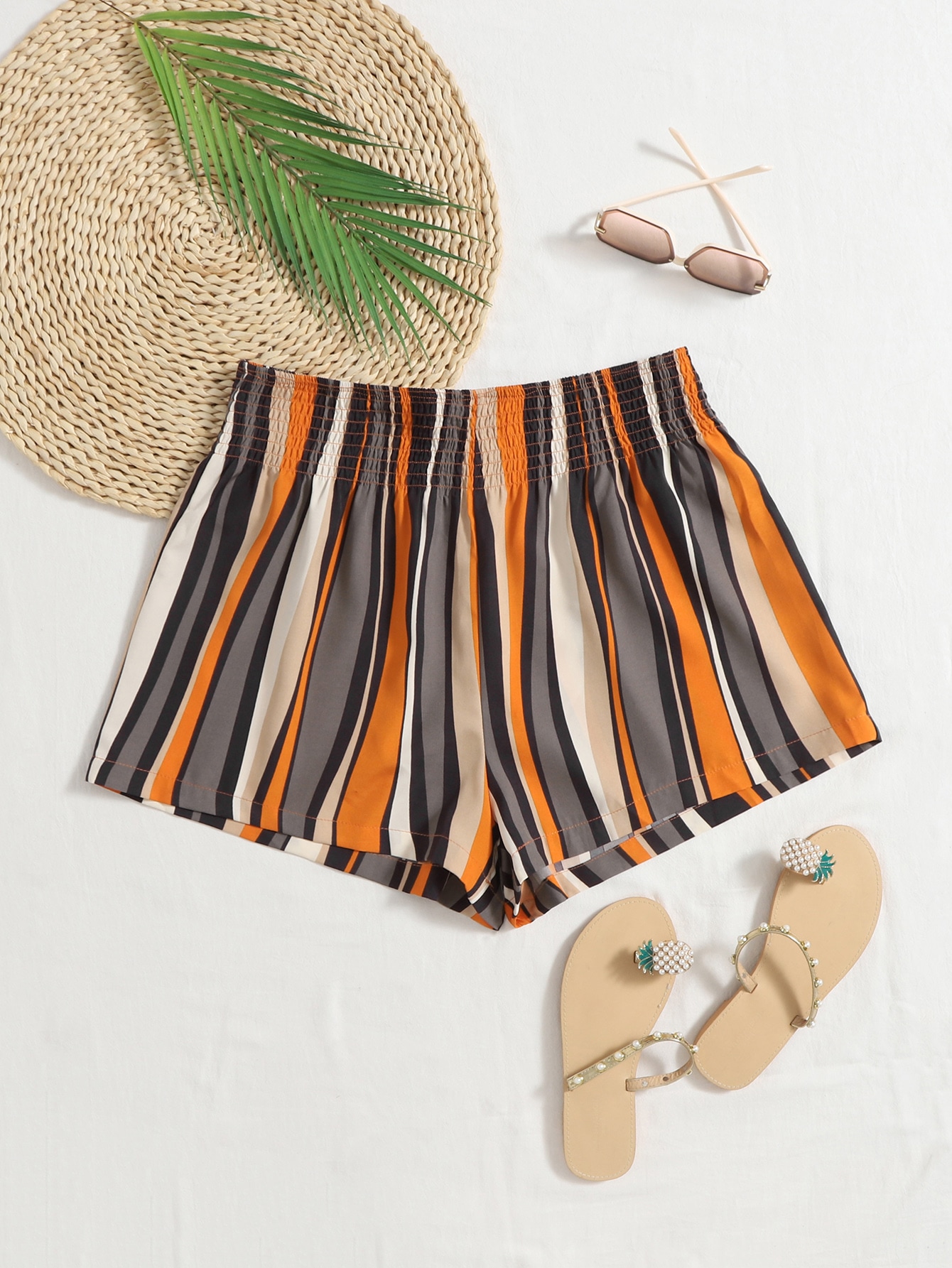 SHEIN LUNE Plus Shirred Waist Striped Shorts | SHEIN USA