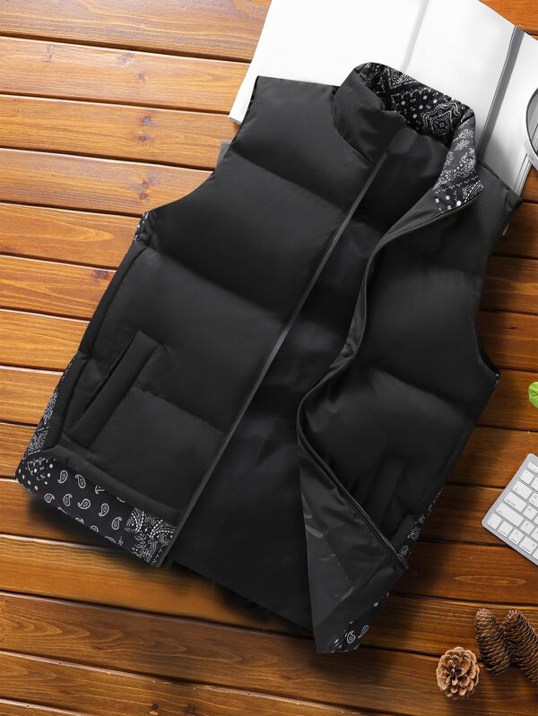 Manfinity Homme Men Paisley Print Zip Up Puffer Gilet | SHEIN USA