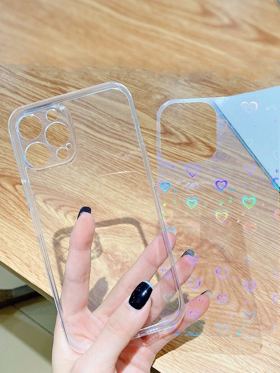 2000s Fashion Y2K Heart Print Transparent Case With Hearts Soft Colorful Laser Cover Flower ...