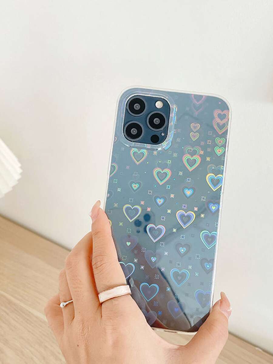 2000s Fashion Y2K Heart Print Transparent Case With Hearts Soft Colorful Laser Cover Flower ...