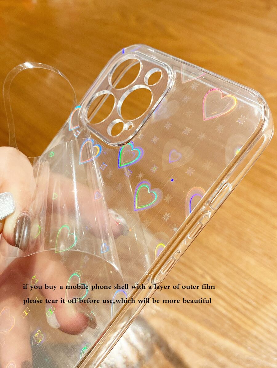 2000s Fashion Y2K Heart Print Transparent Case With Hearts Soft Colorful Laser Cover Flower ...