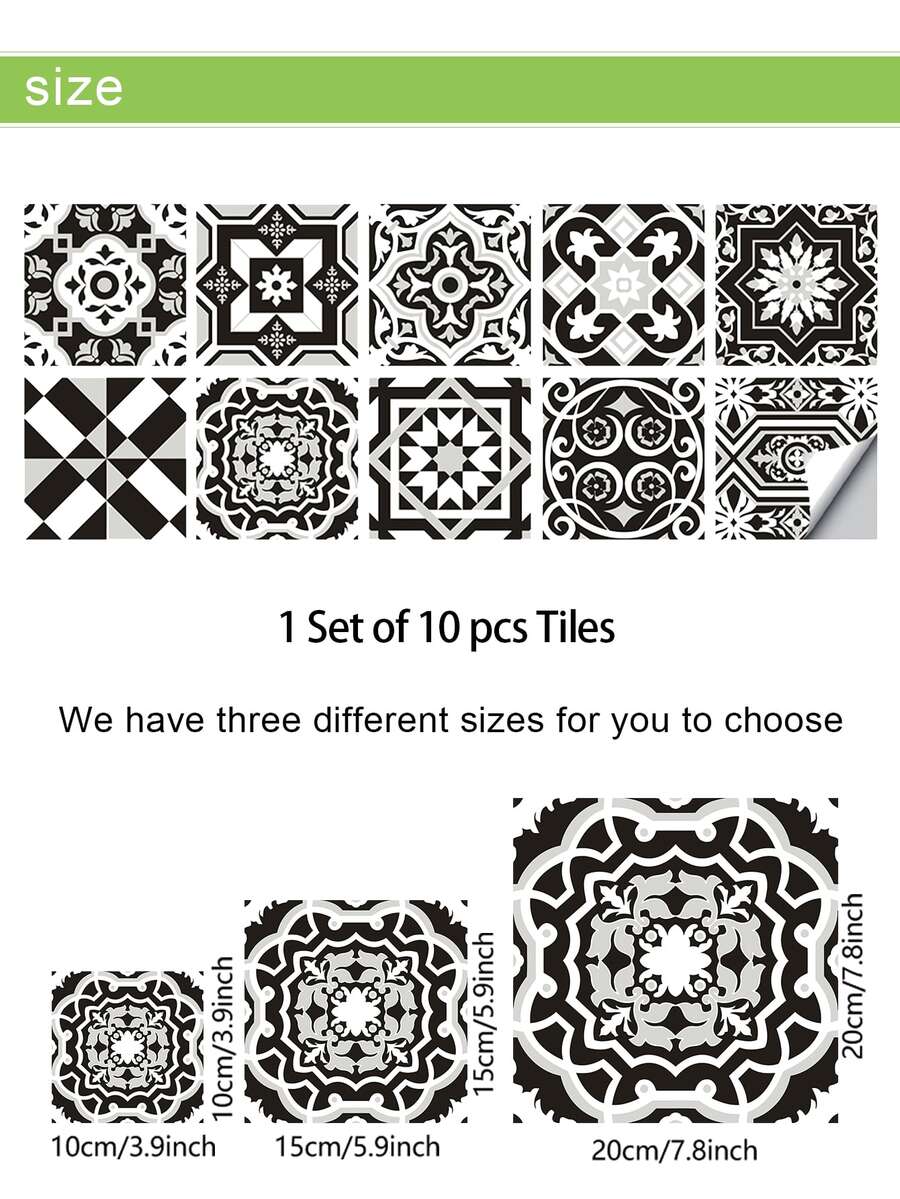 10pcs Mixed Pattern Peel And Stick Backsplash Tile, Self Adhesive Wall ...