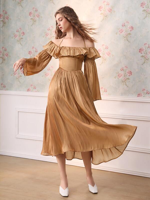 SHEIN MOD Off Shoulder Ruffle Trim Dress | SHEIN USA