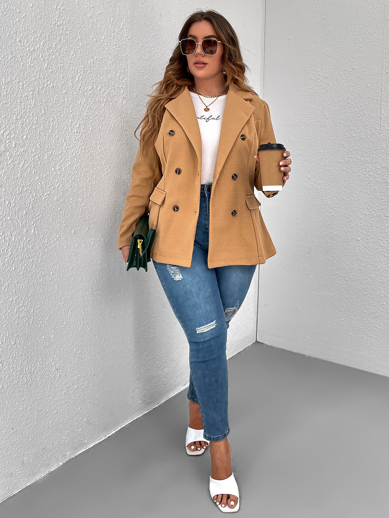 SHEIN Clasi Plus Double Breasted Overcoat | SHEIN USA