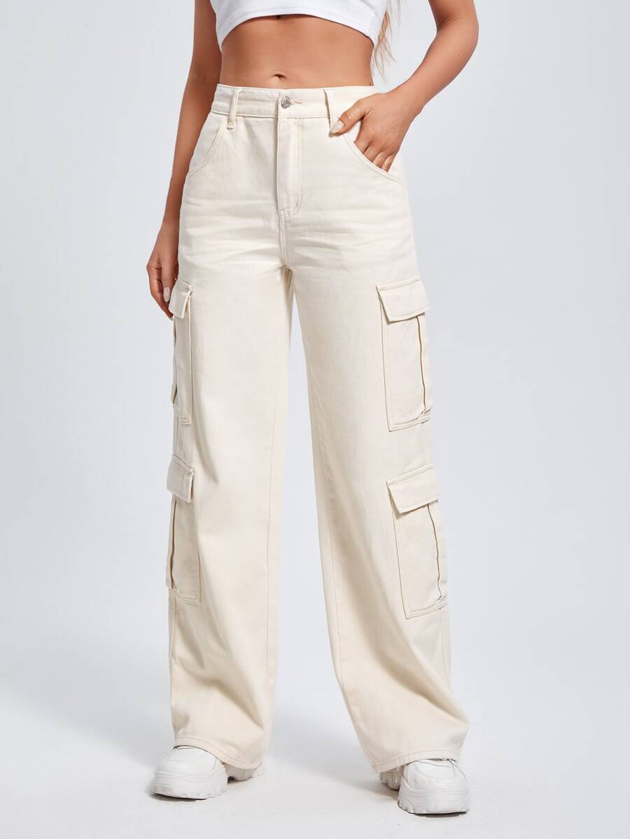 Zipper Fly Flap Pocket Cargo Jeans | SHEIN USA