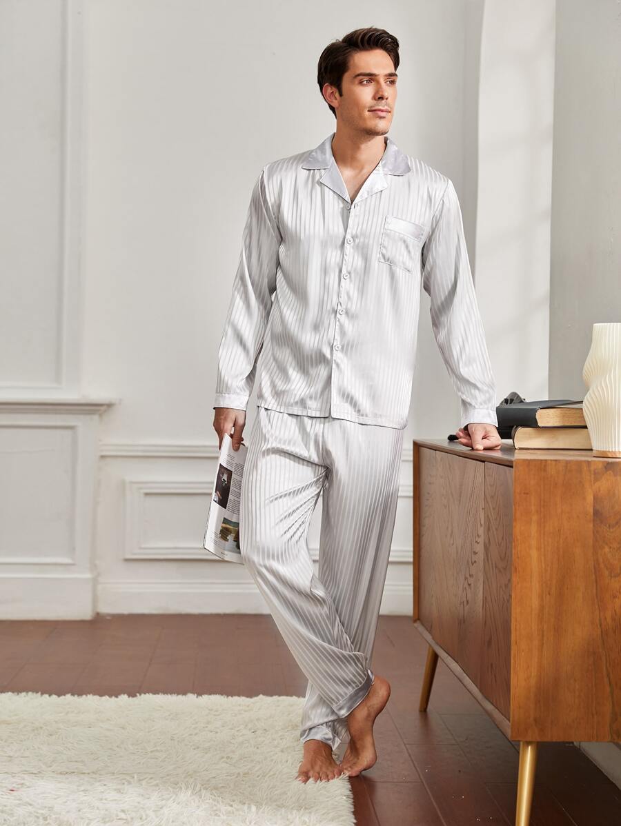 Men Striped Jacquard PJ Set | SHEIN USA