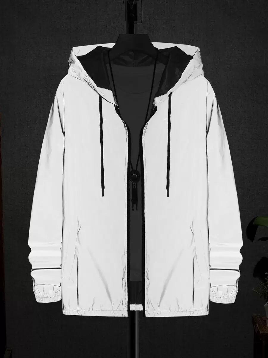 Manfinity Homme Men 1pc Reflective Drawstring Hooded Jacket Going Out ...