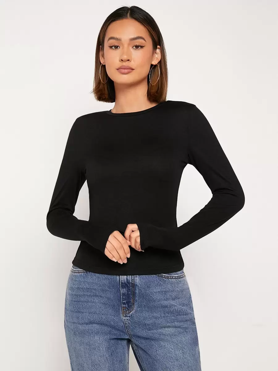 Solid Form Fitted Tee | SHEIN USA