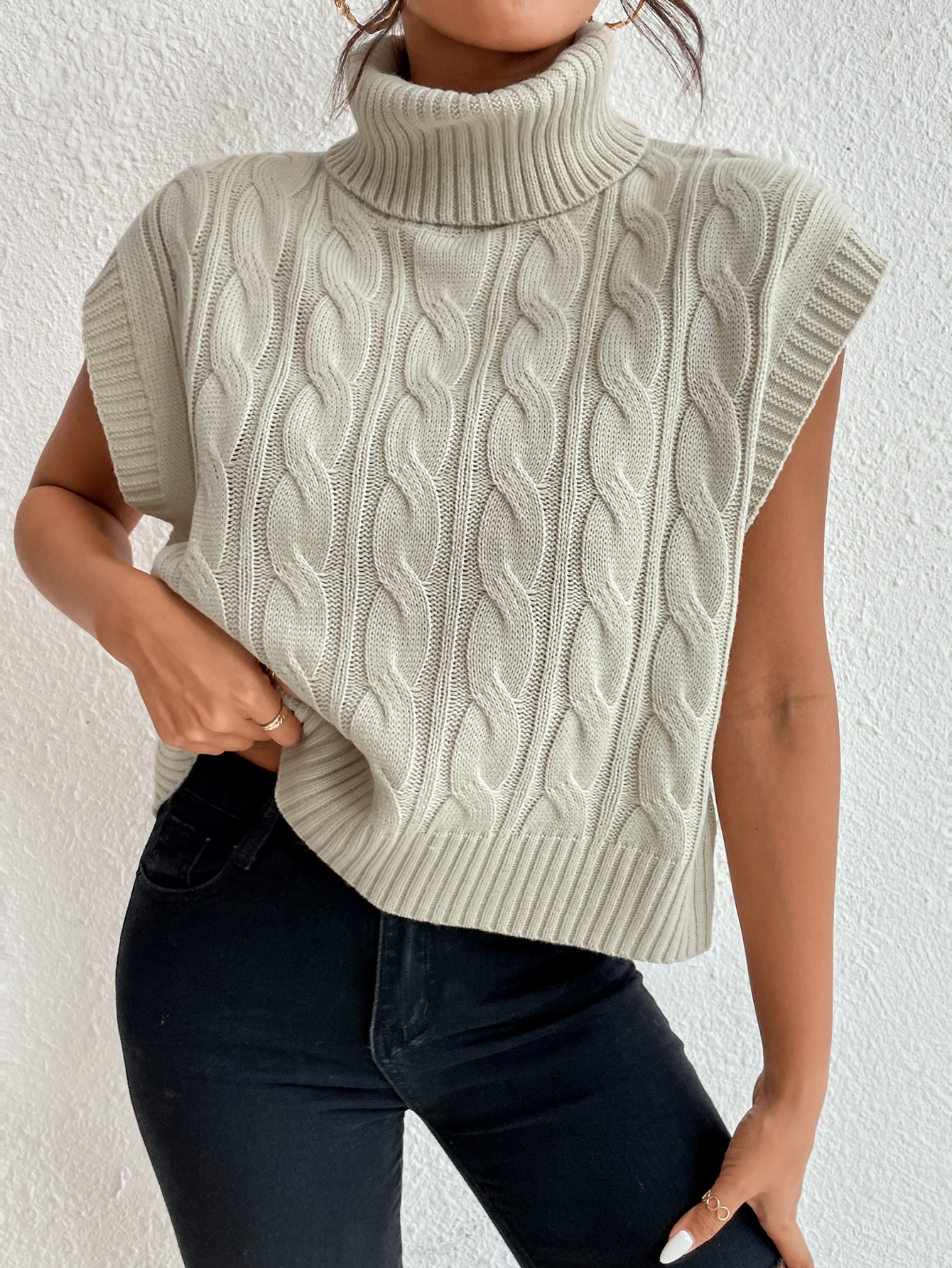 Turtle Neck Cable Knit Sweater Vest