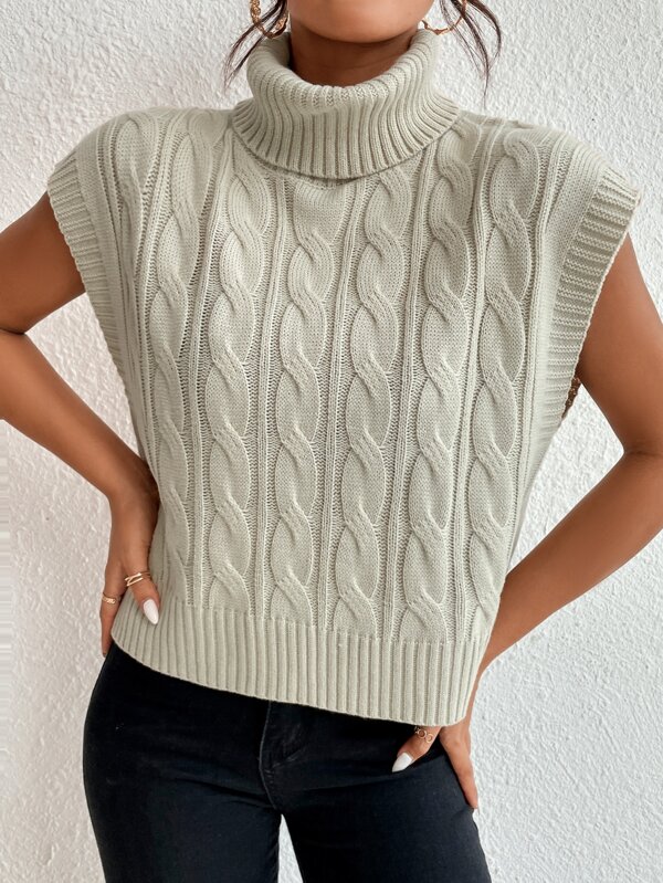 SHEIN Essnce Turtle Neck Cable Knit Sweater Vest | SHEIN UK