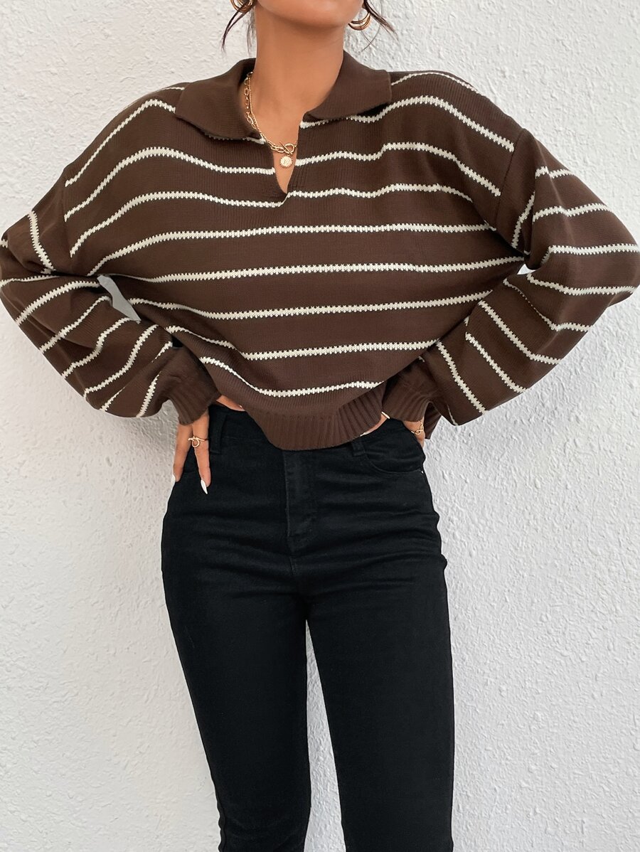 SHEIN MOOSTA Striped Pattern Drop Shoulder Sweater,Long Sleeve Tops ...