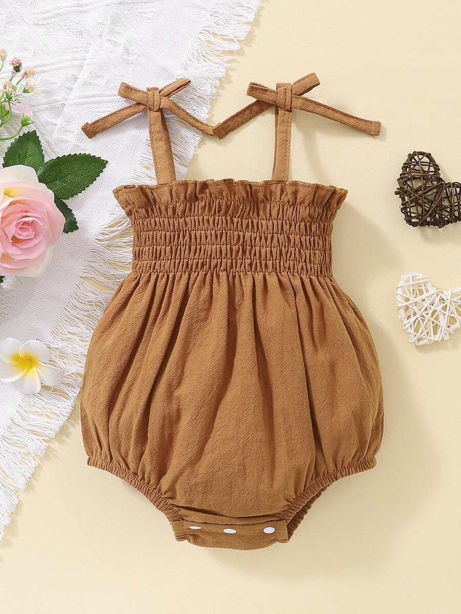 SHEIN Vintaside Kids Baby Girl Shirred Frill Trim Bow Shoulder Cami ...