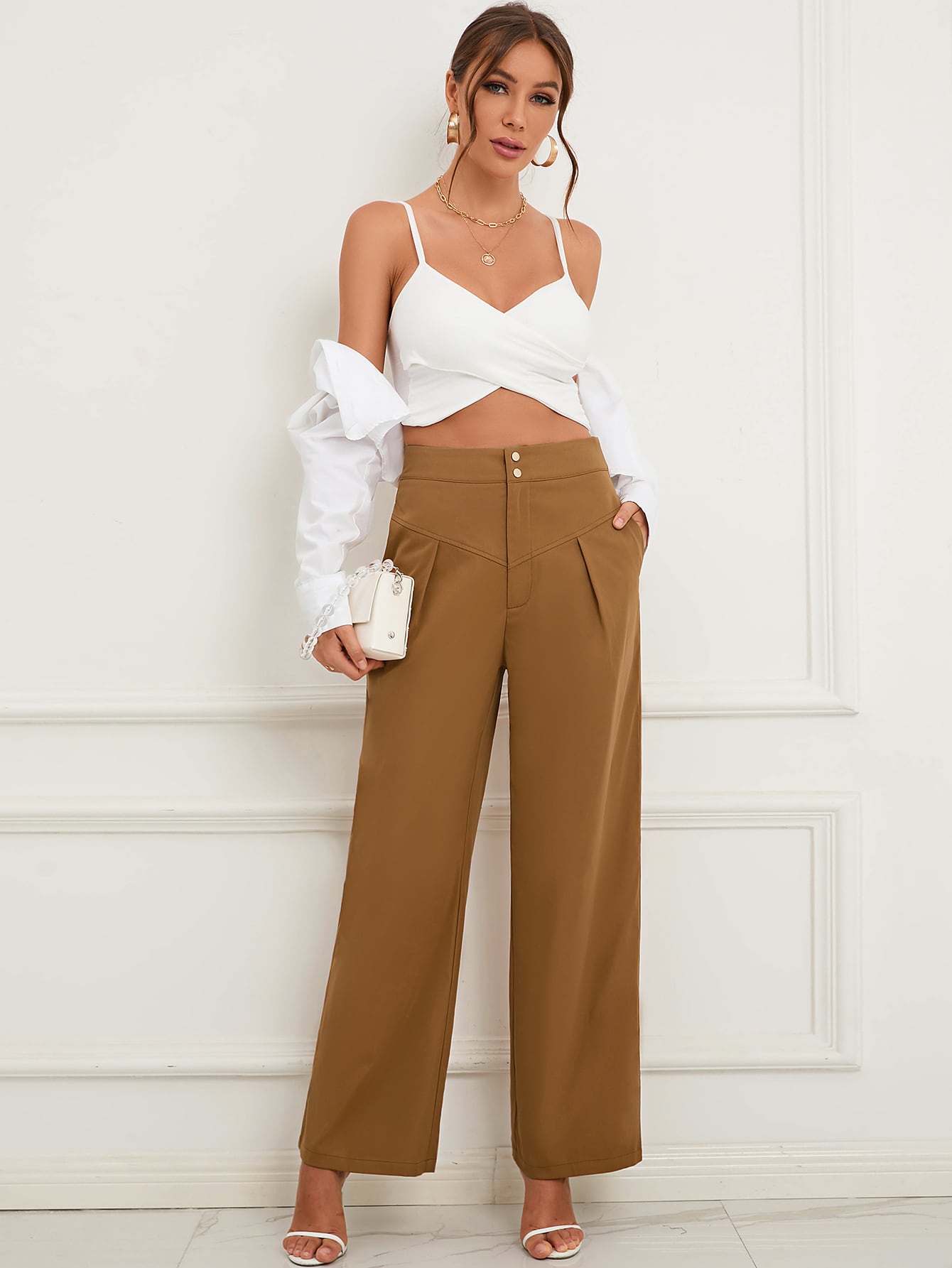 High Waist Slant Pocket Pants | SHEIN USA