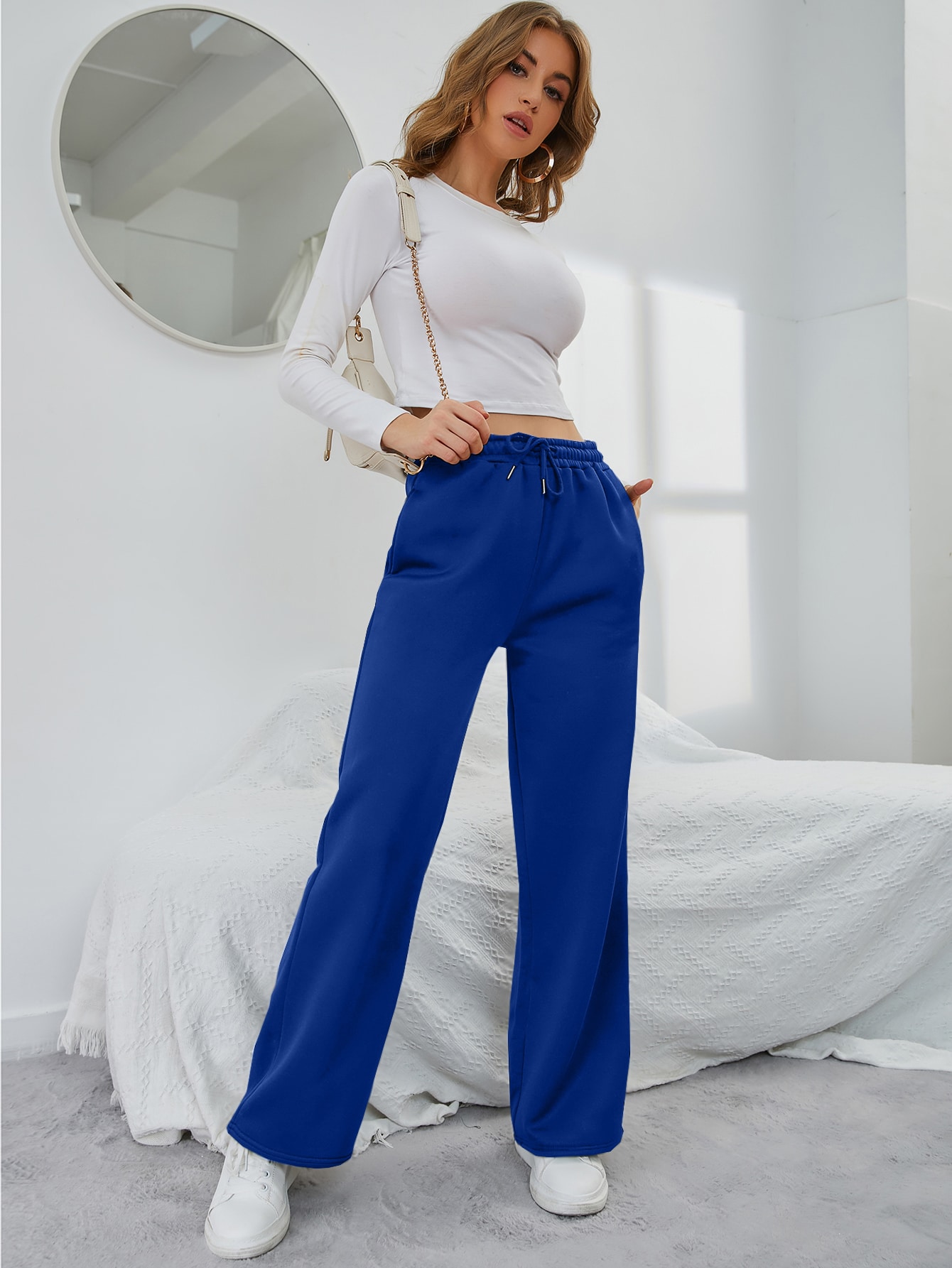 SHEIN Essnce Solid Drawstring Slant Pocket Sweatpants | SHEIN USA