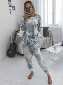 SHEIN LUNE Drop Shoulder Tie Dye Pullover & Sweatpants Set | SHEIN USA