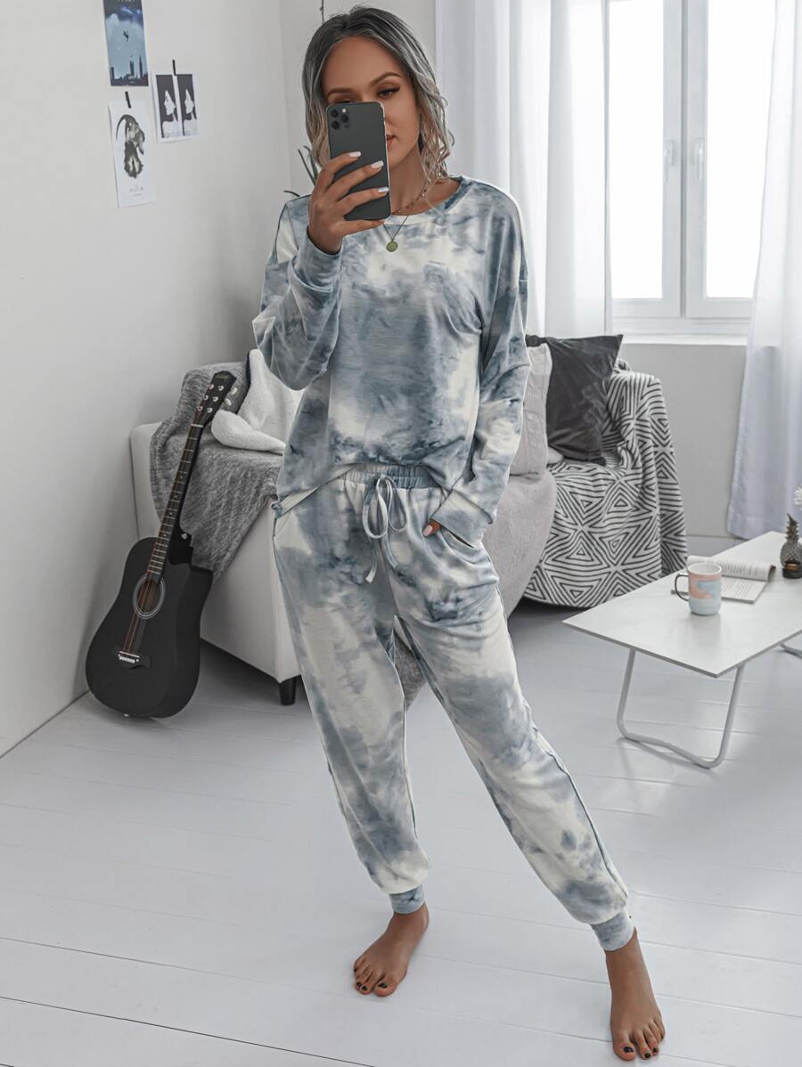SHEIN LUNE Drop Shoulder Tie Dye Pullover & Sweatpants Set | SHEIN USA