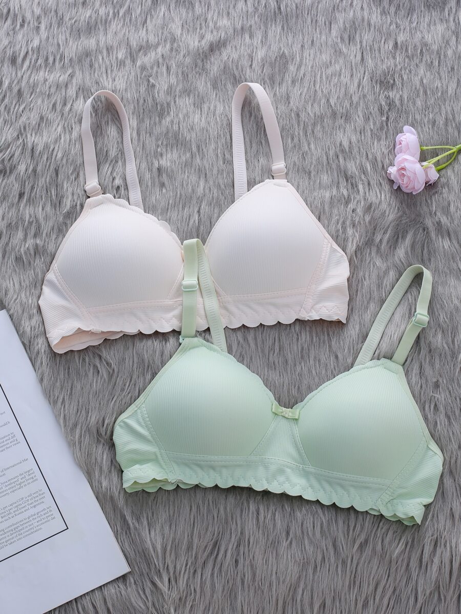 Tween Girl 2pcs Scallop Trim Bralette | SHEIN USA