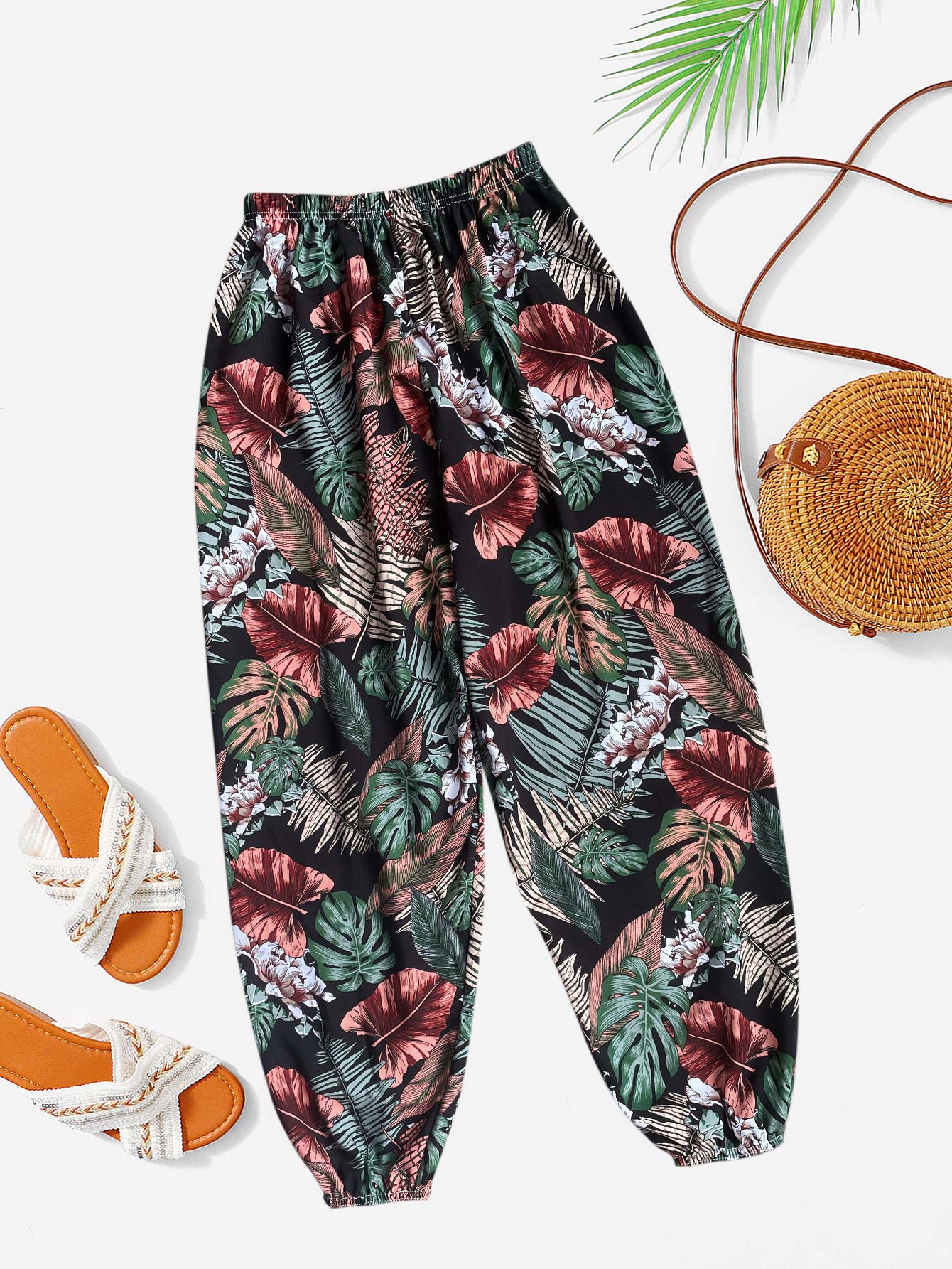 SHEIN VCAY Tropical Print Carrot Trousers | SHEIN UK