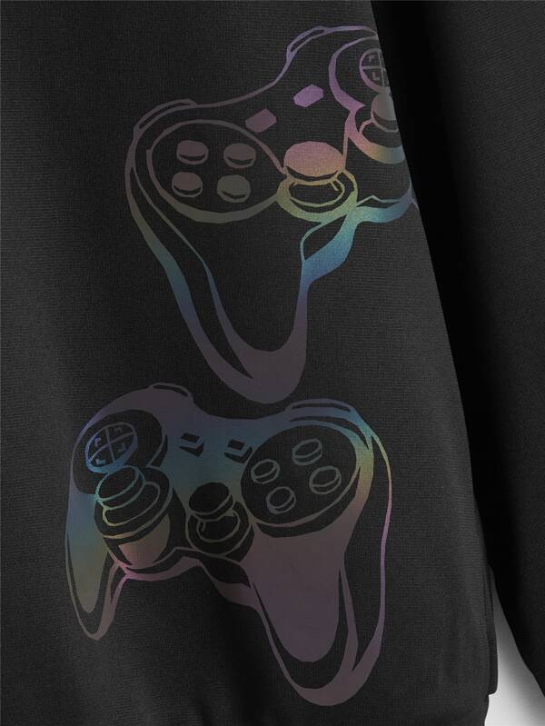 SHEIN Kids EVRYDAY Boys Reflective Game Console Print Hoodie | SHEIN USA