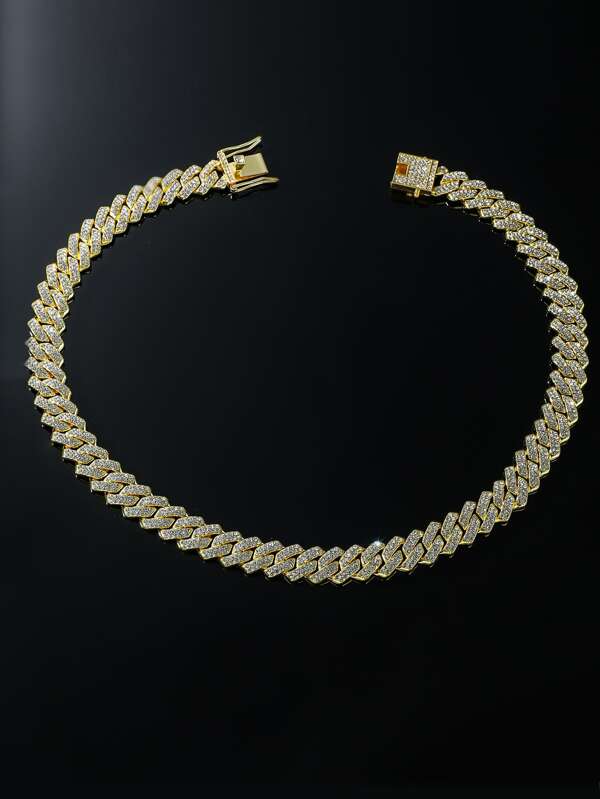 1pc Full Diamond Encrusted Rhombus-shaped Link Chain Classic Hip Hop ...