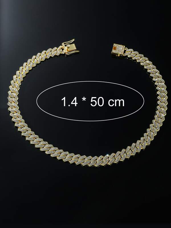 1pc Full Diamond Encrusted Rhombus-shaped Link Chain Classic Hip Hop ...