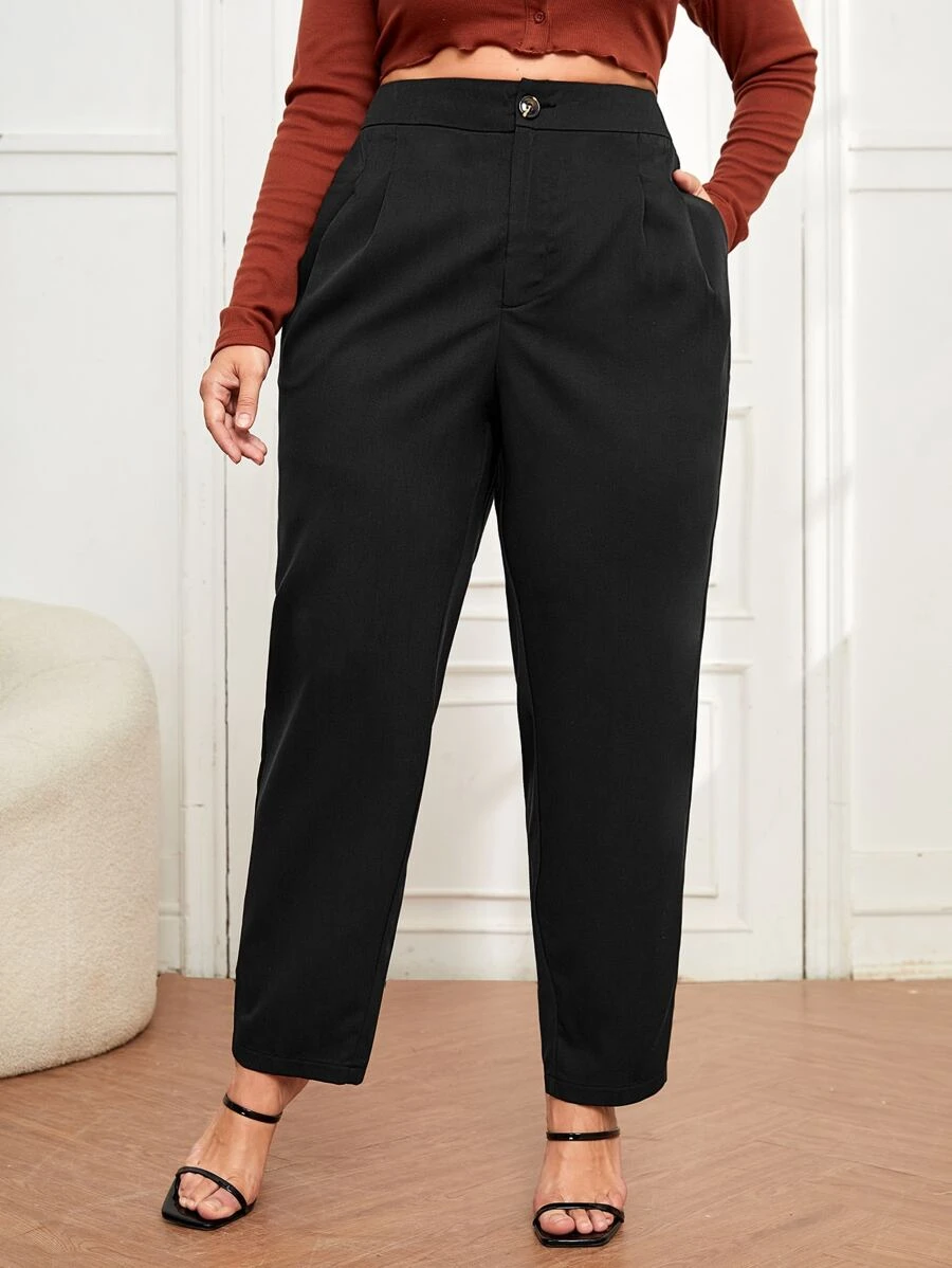 SHEIN Essnce Plus Slant Pocket Fold Pleated Tailored Pants | SHEIN USA